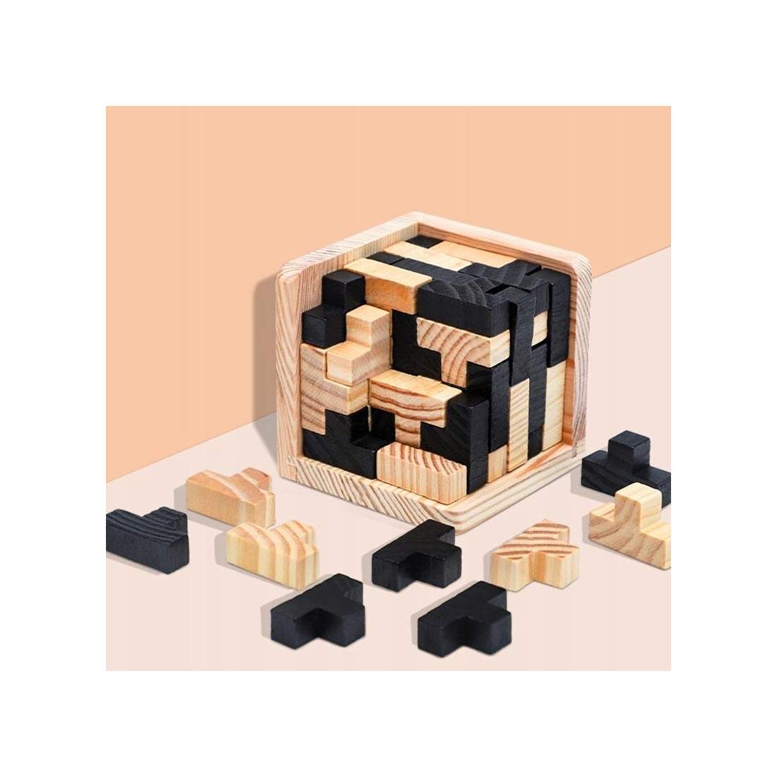 IQ Wooden Puzzle, 3D - Cube - Black