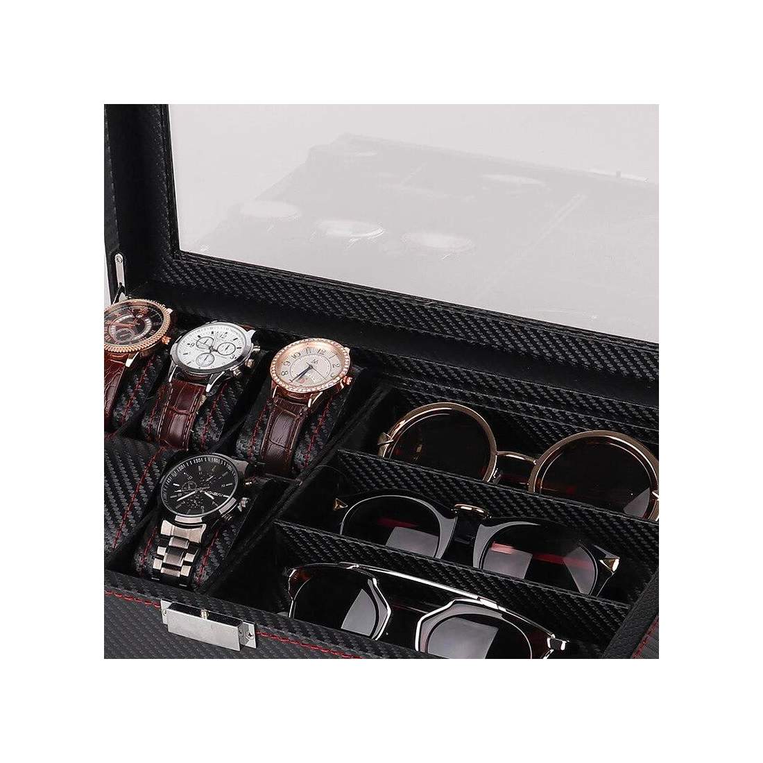 Watch box with Compartments for Sunglasses