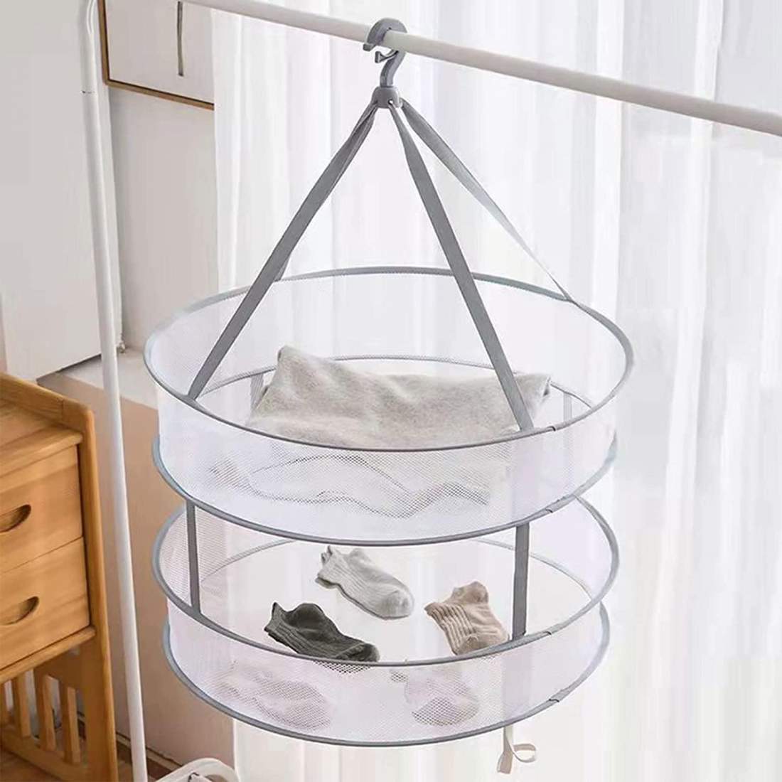 Hanging clothes storage / drying rack - 2 baskets
