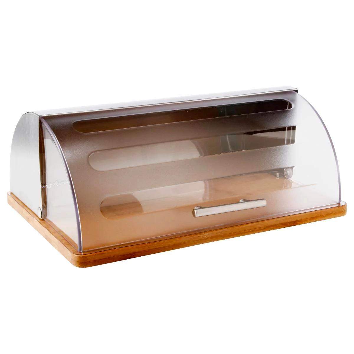 Bread box with sliding lid - Bamboo and Stainless Steel | eStore