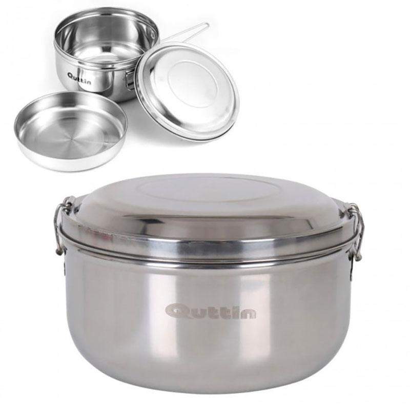 Lunch box in stainless steel with accompanying plate