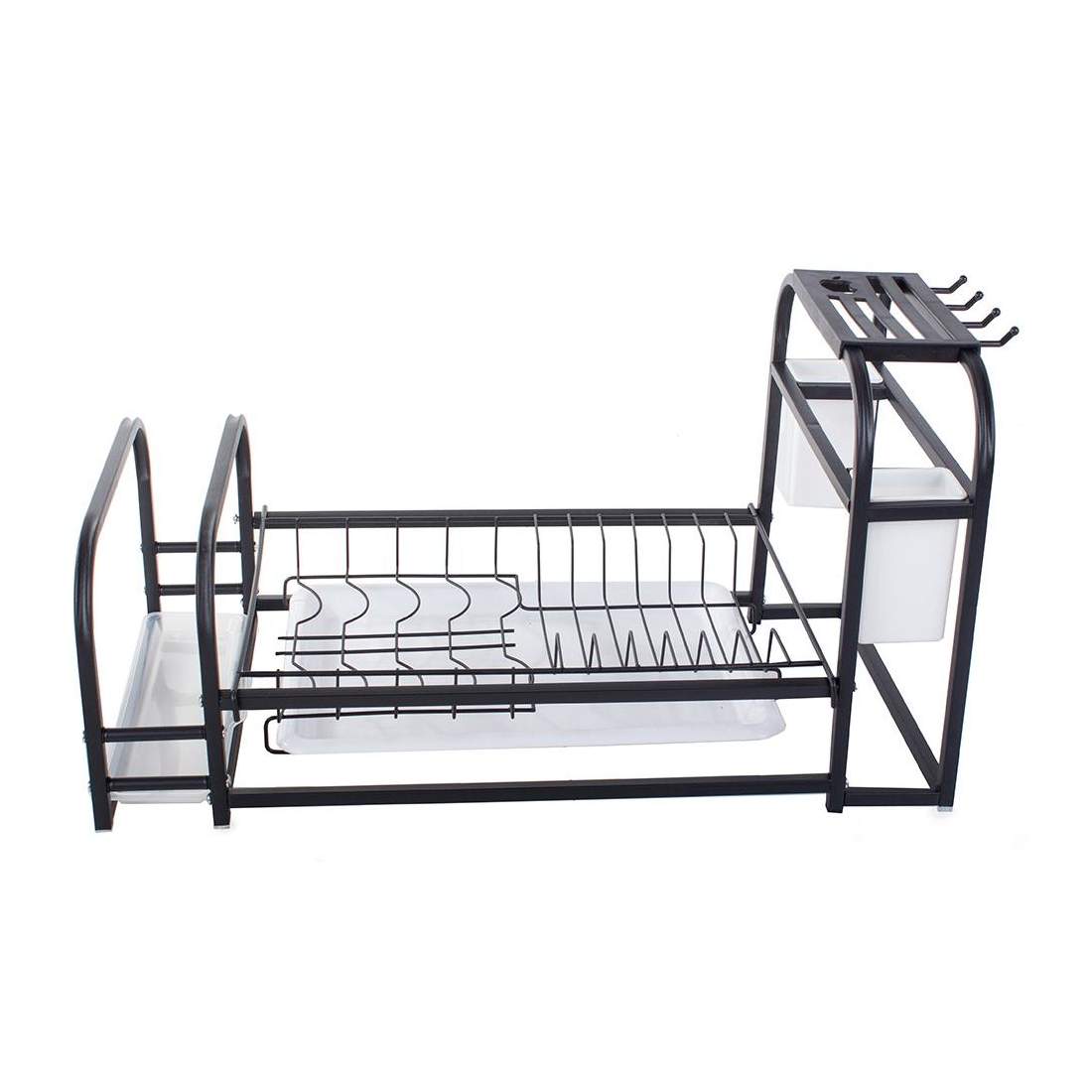 Disk rack with drip tray and shelf - black