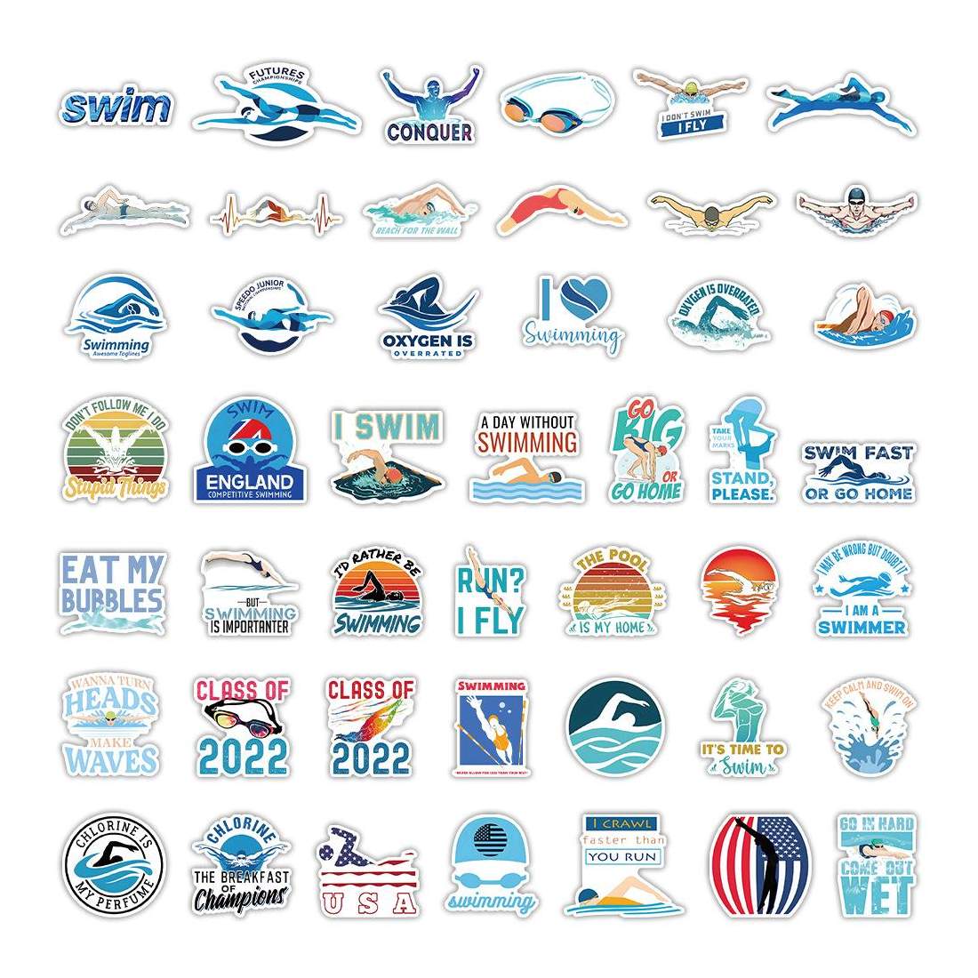 Stickers - swimming - 50 pcs