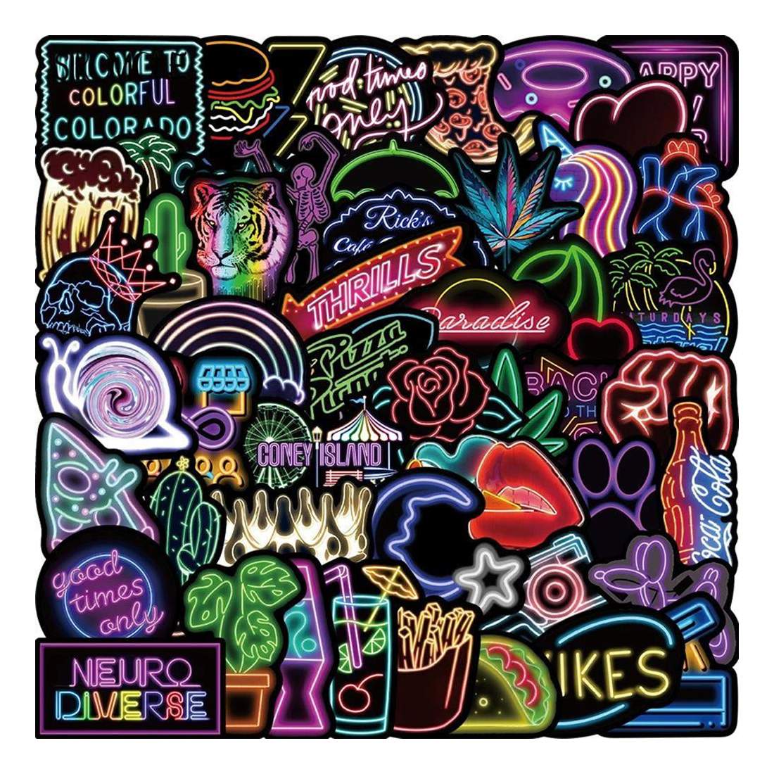 Stickers - neon signs - 50 pcs
