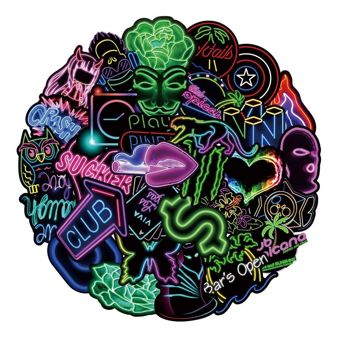 Stickers neon signs - 50 pcs