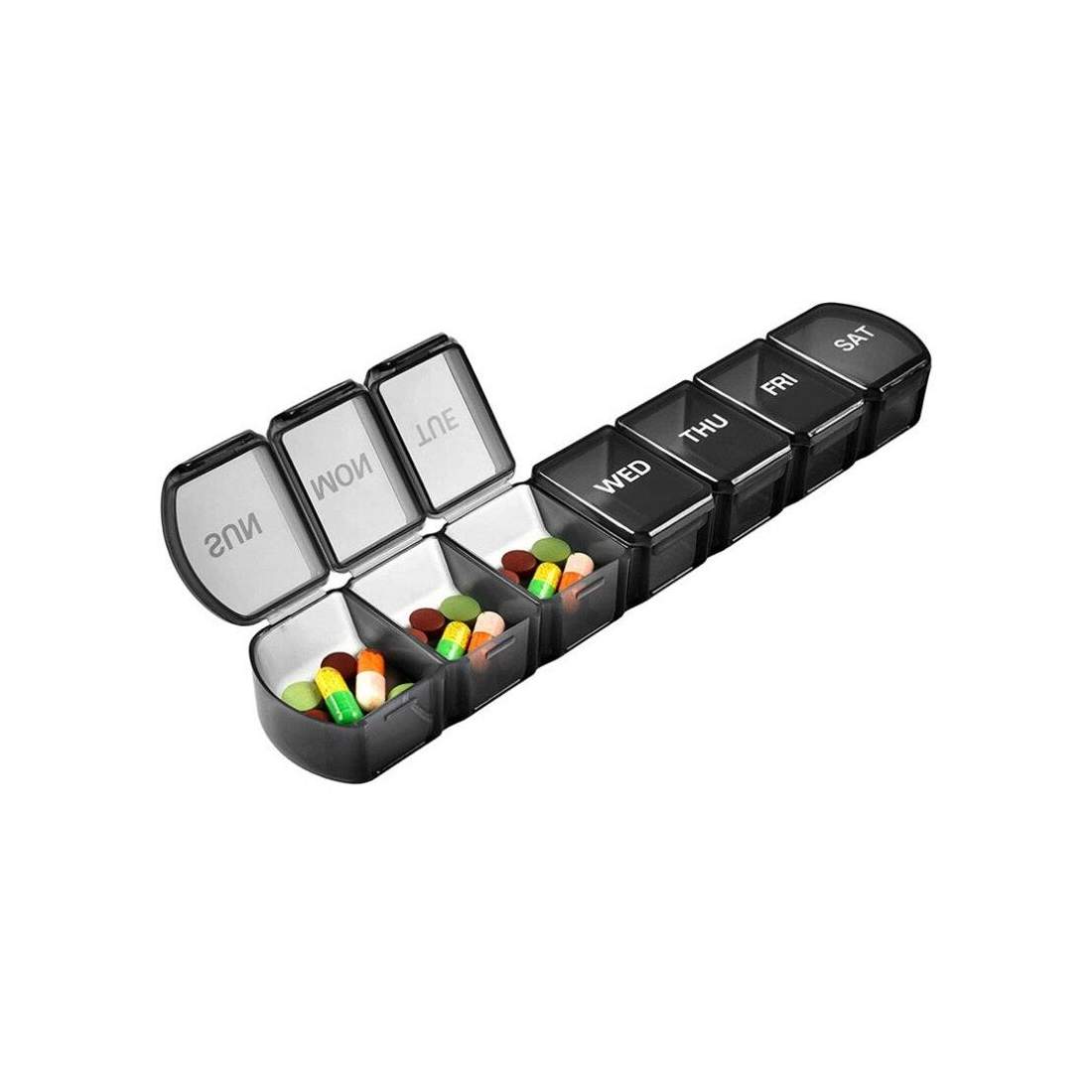 Dosing box for 1 week medication with large compartments