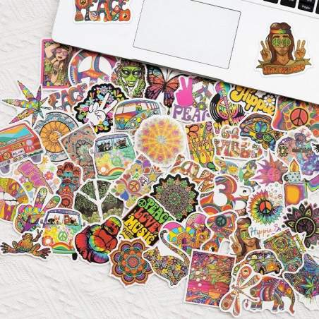 50 Stickers med Psykedeliska Motiv