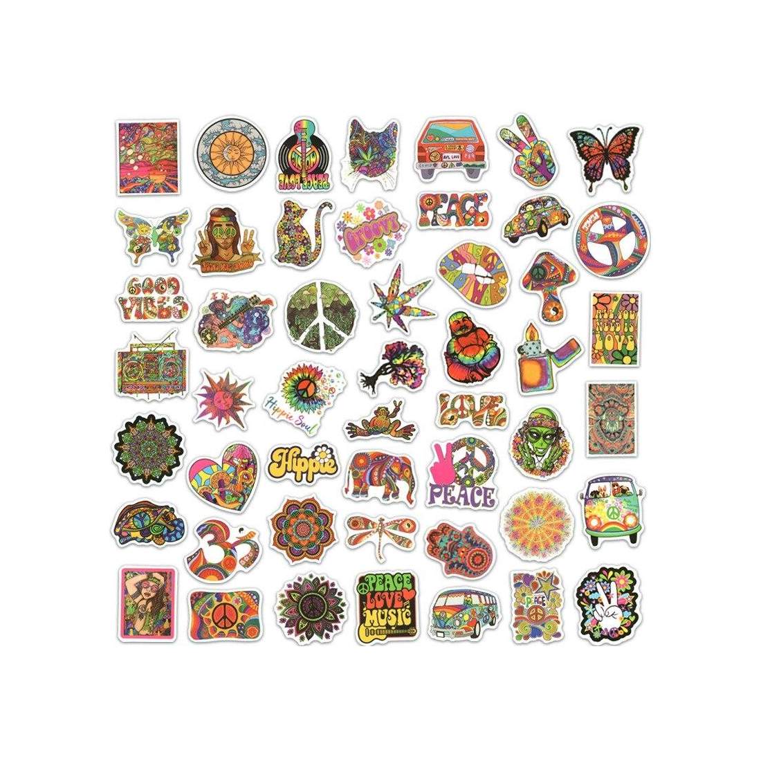 50 Stickers med Psykedeliska Motiv
