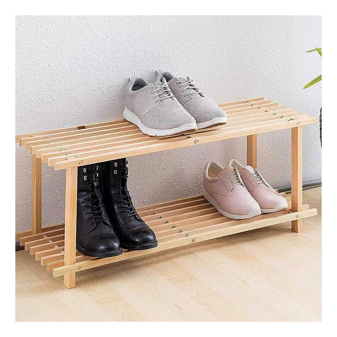 Classic Shoe rack - 2 plane - pine wooden