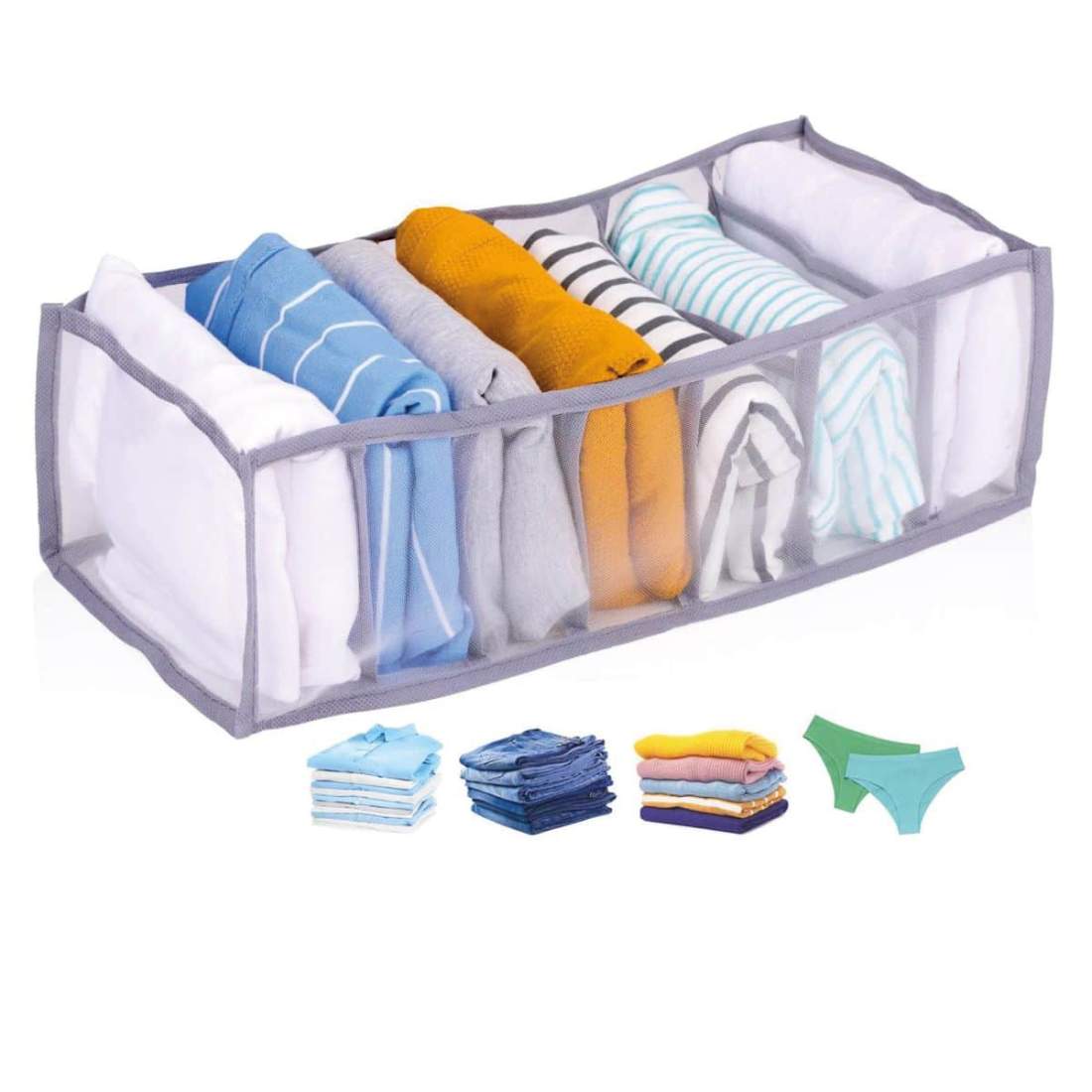 Soft storage box for wardrobe - 7 compartments - white