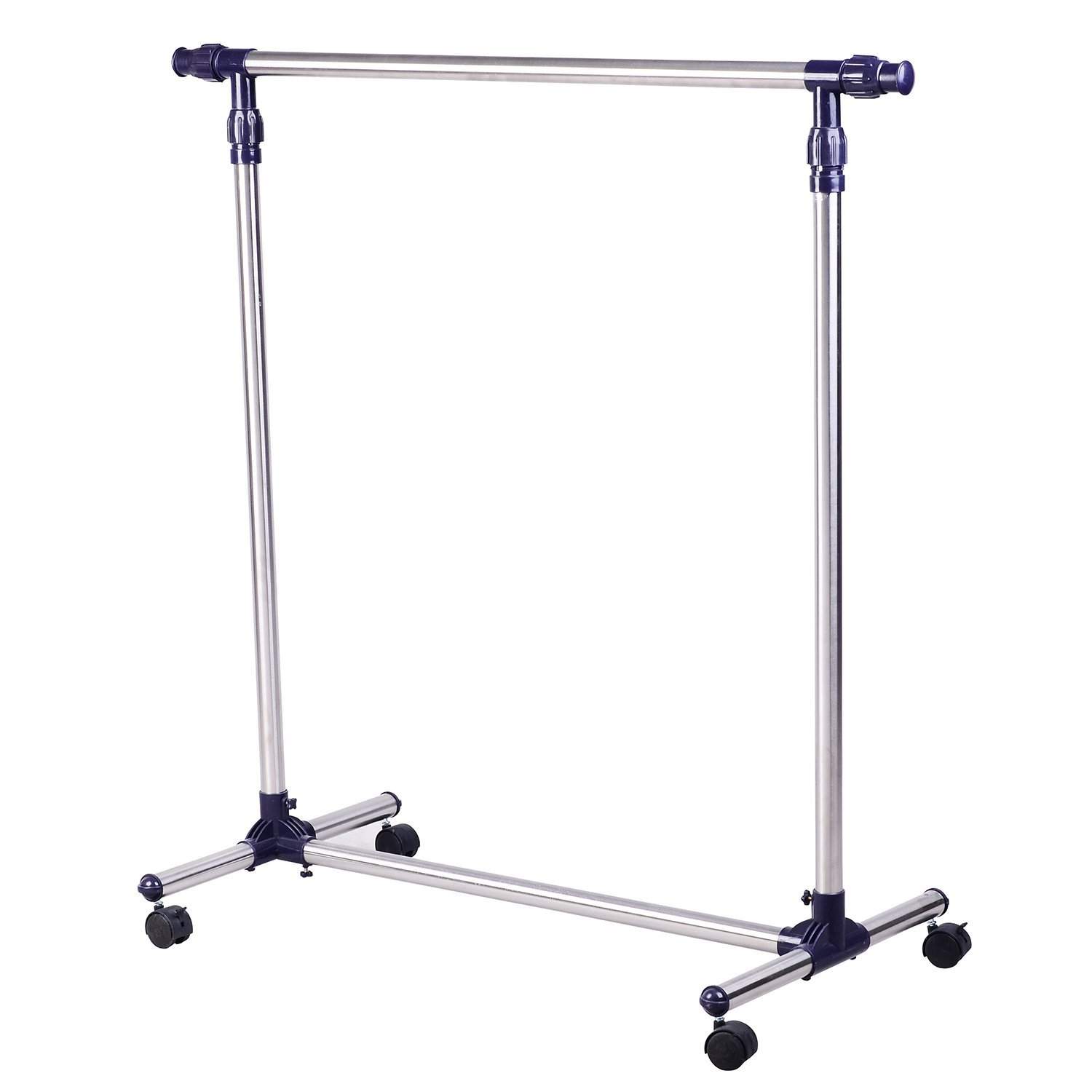 Height-adjustable clothes rack with stainless steel wheels