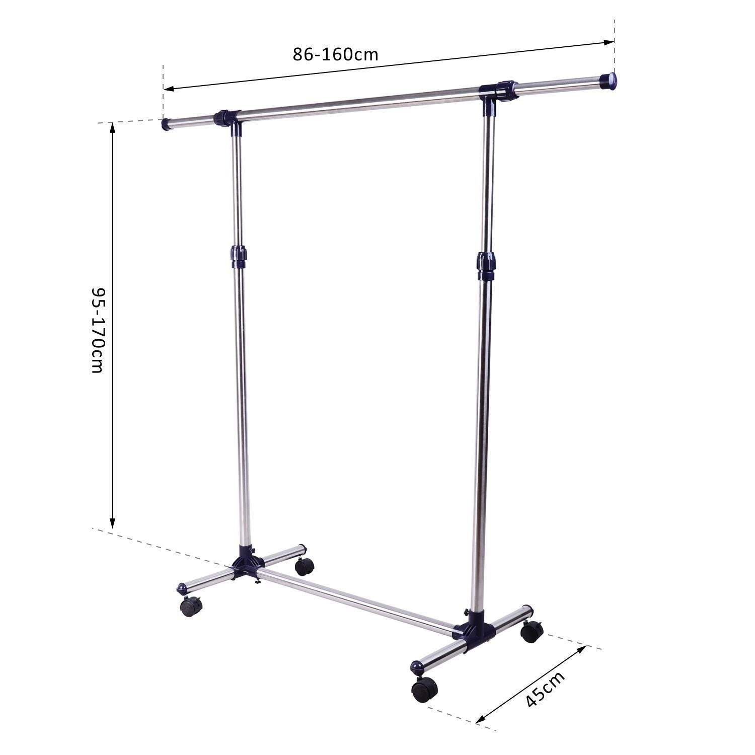 Height-adjustable clothes rack with stainless steel wheels