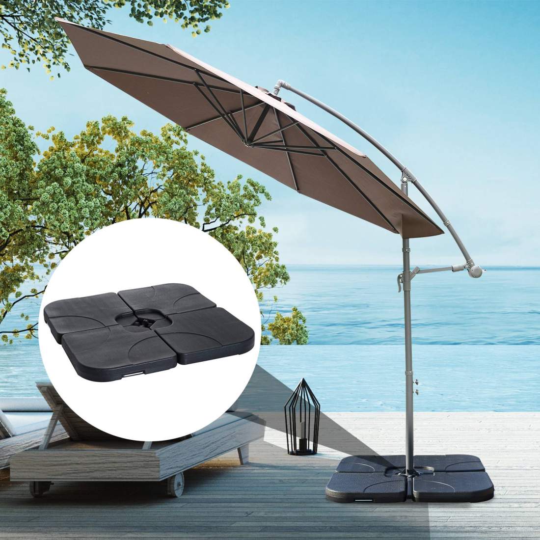 Parasol Stand, Fillable Umbrella Base For Floor Cross, 4 Parts, Black ...