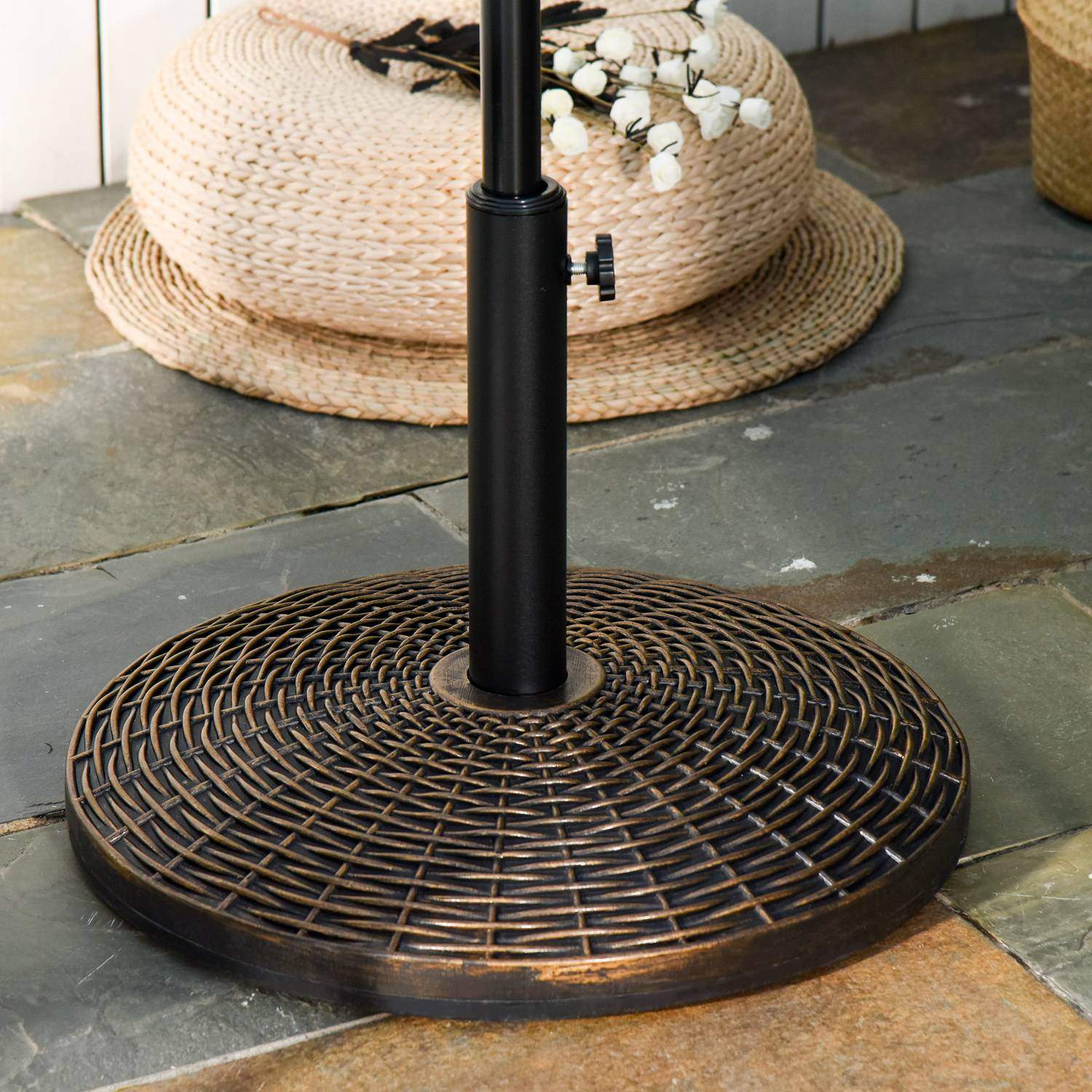 Antik bronze paraplystativ 25 kg rattanlook
