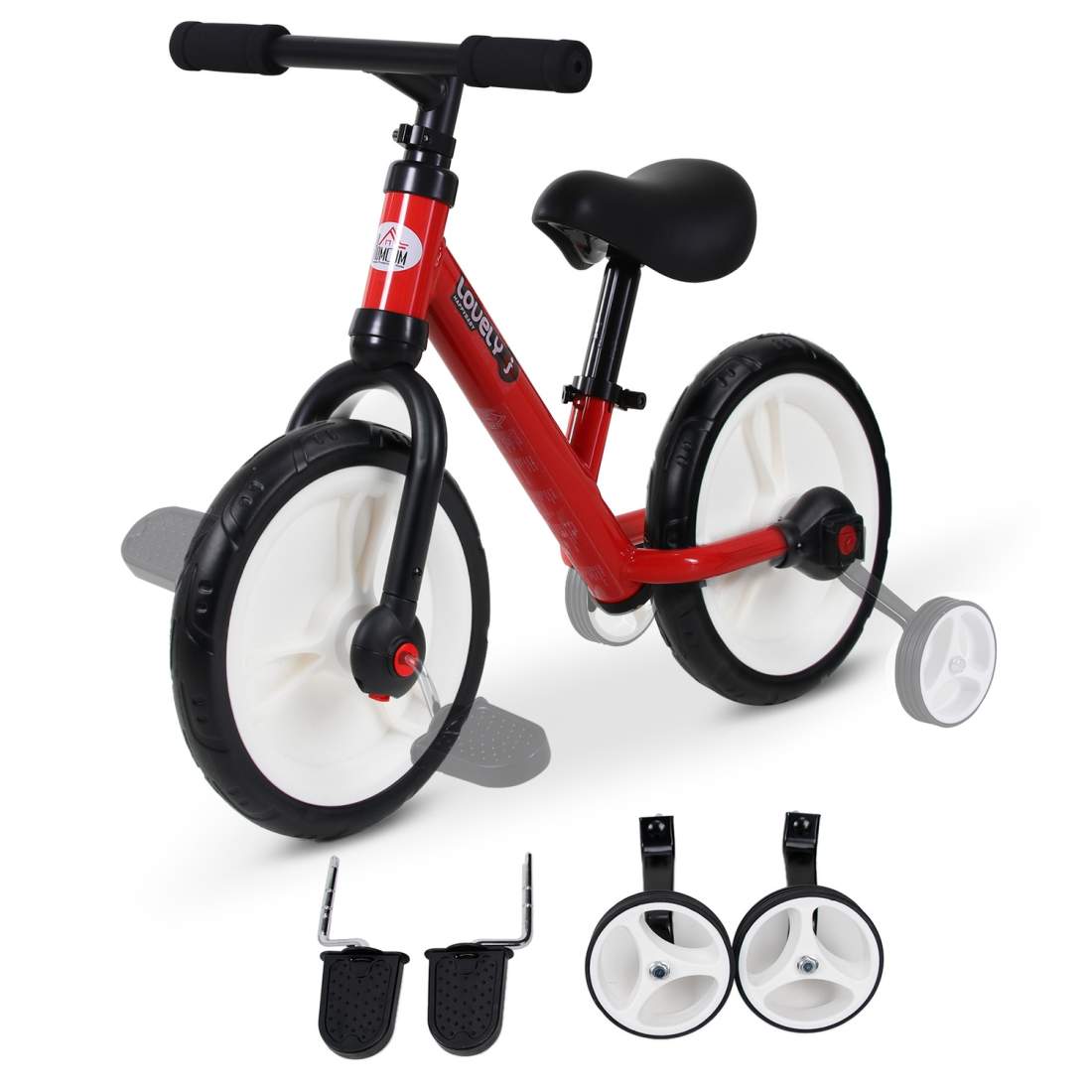 Red Balance Bike with Pedals, 2-5 years, Adjustable