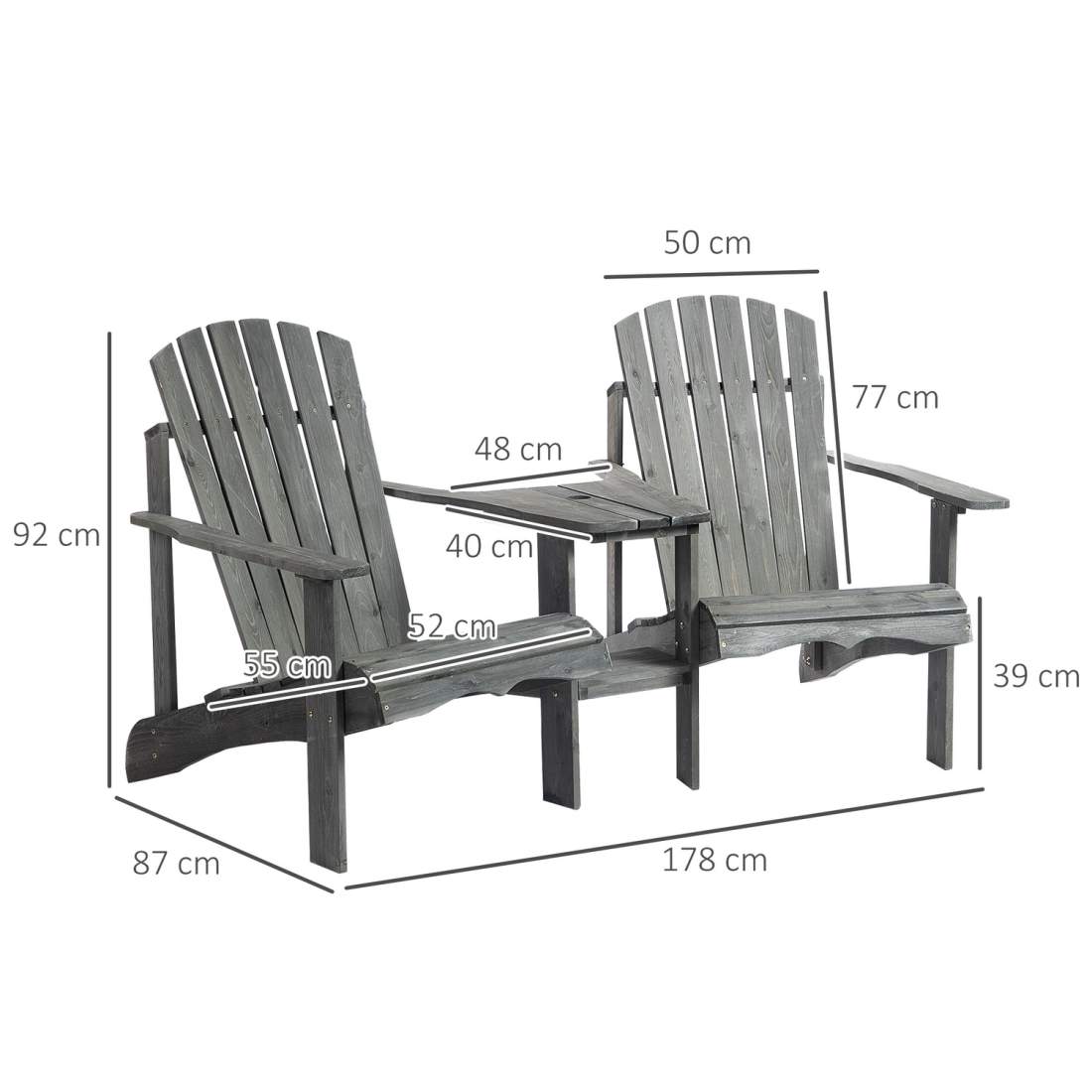 Gray Adirondack Garden Chair with Table and Umbrella Hole