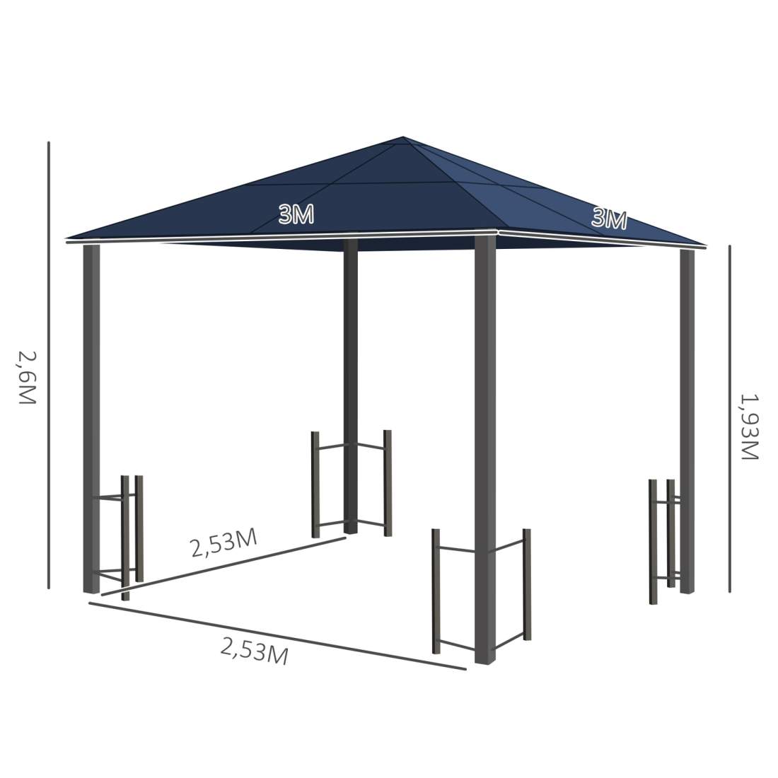 Black Garden Pavilion with Side Panels 3x3m
