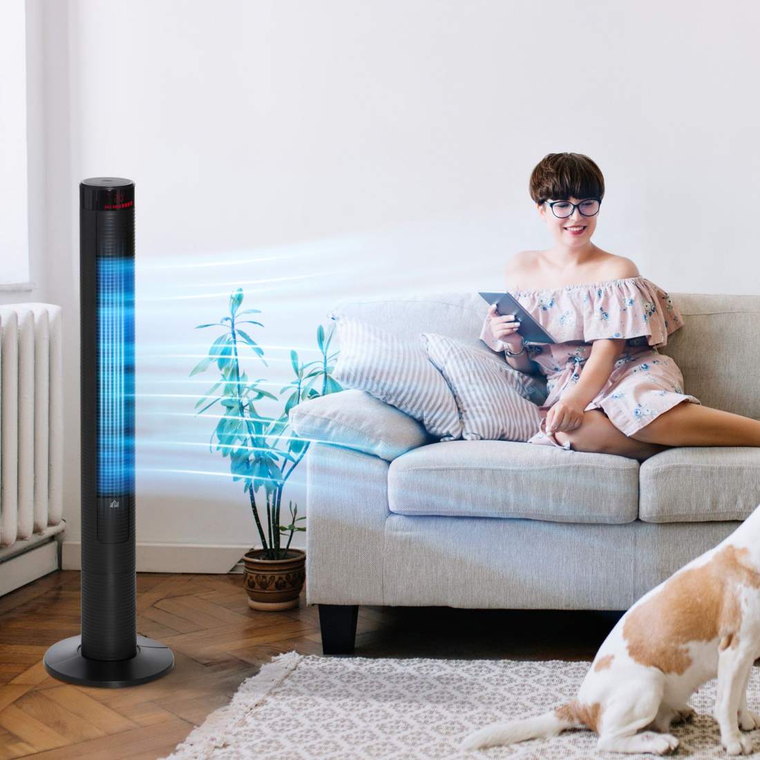 Black Tower Fan with Remote Control and Timer