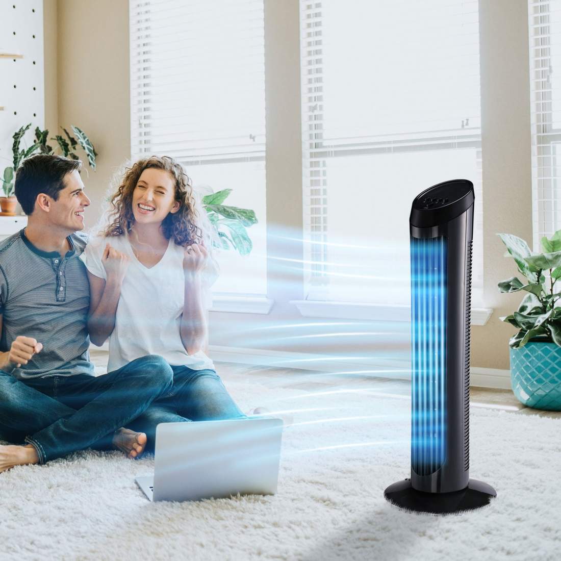 Black Tower fan with Oscillation and 3 Speeds