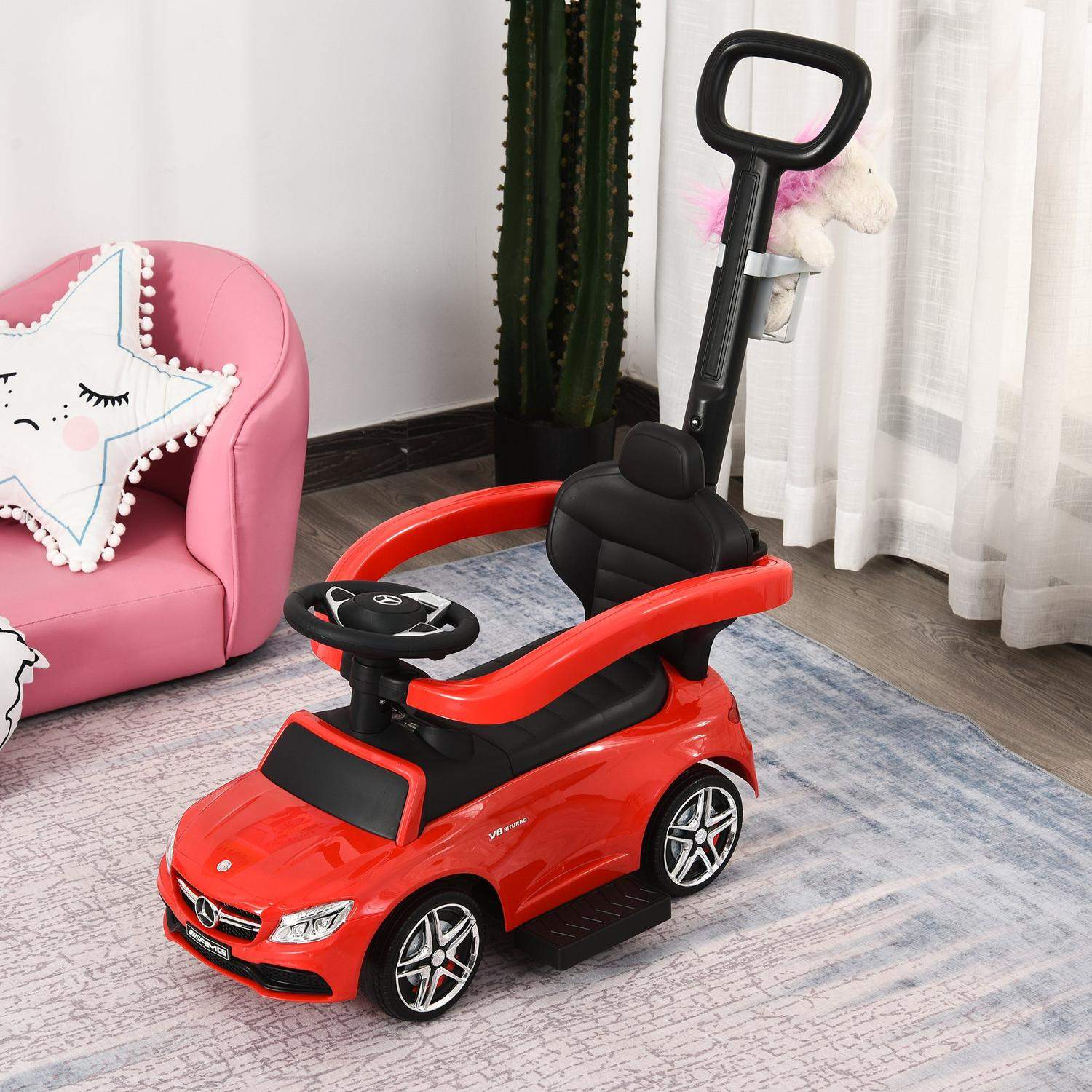 Children's car with backrest and protective bar