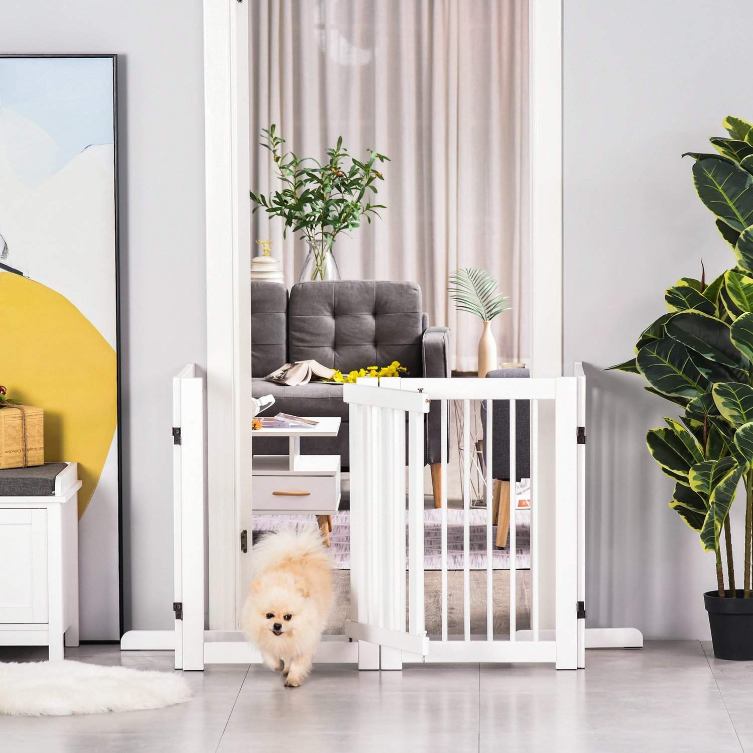 Collapsible Wooden Dog Barrier with Door 75 cm
