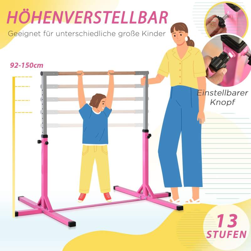 Height-adjustable Gymnastics Bar in Steel and Wood