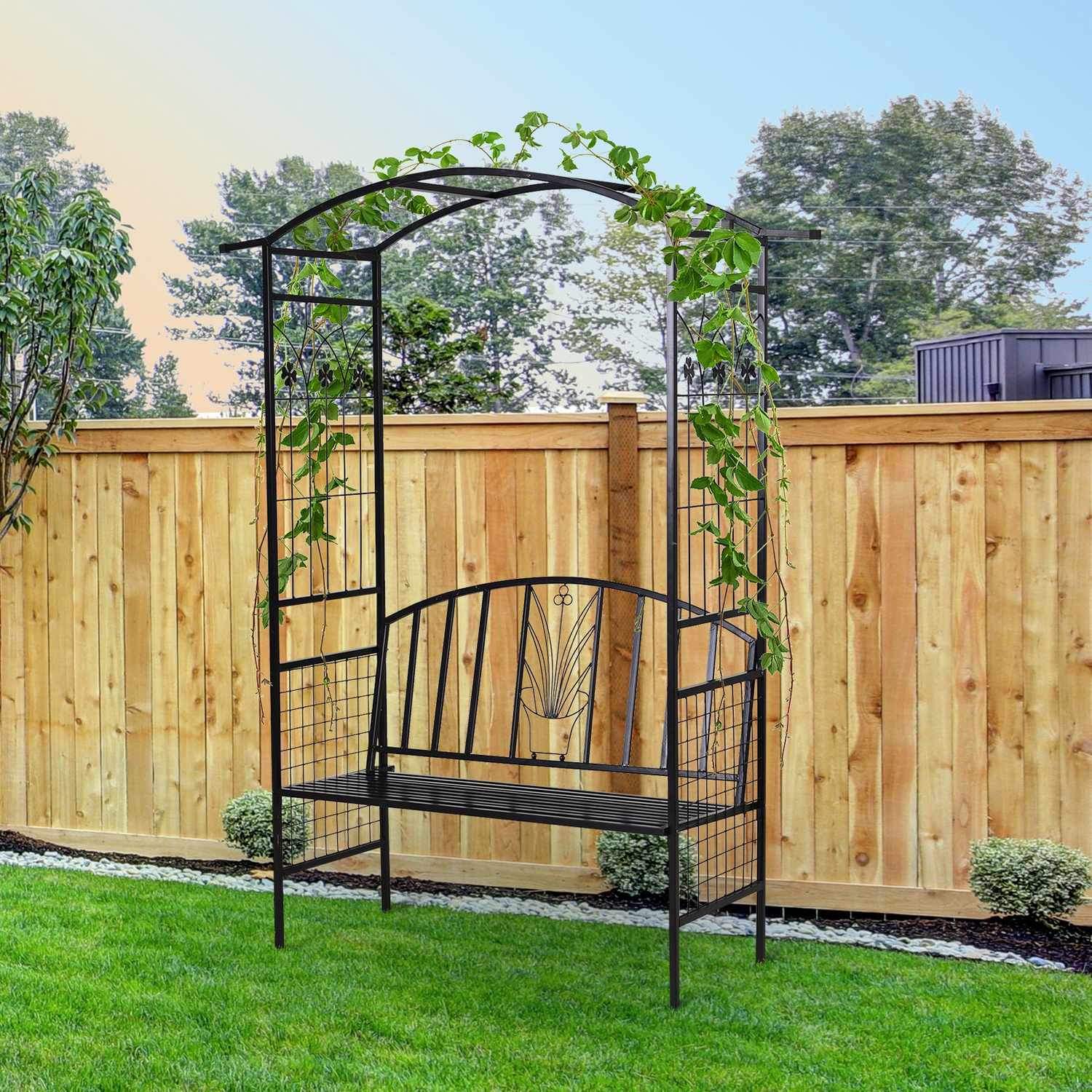 Plant Arch With Bench Bench Arch Trellis Garden Arch Roof Metal Black ...