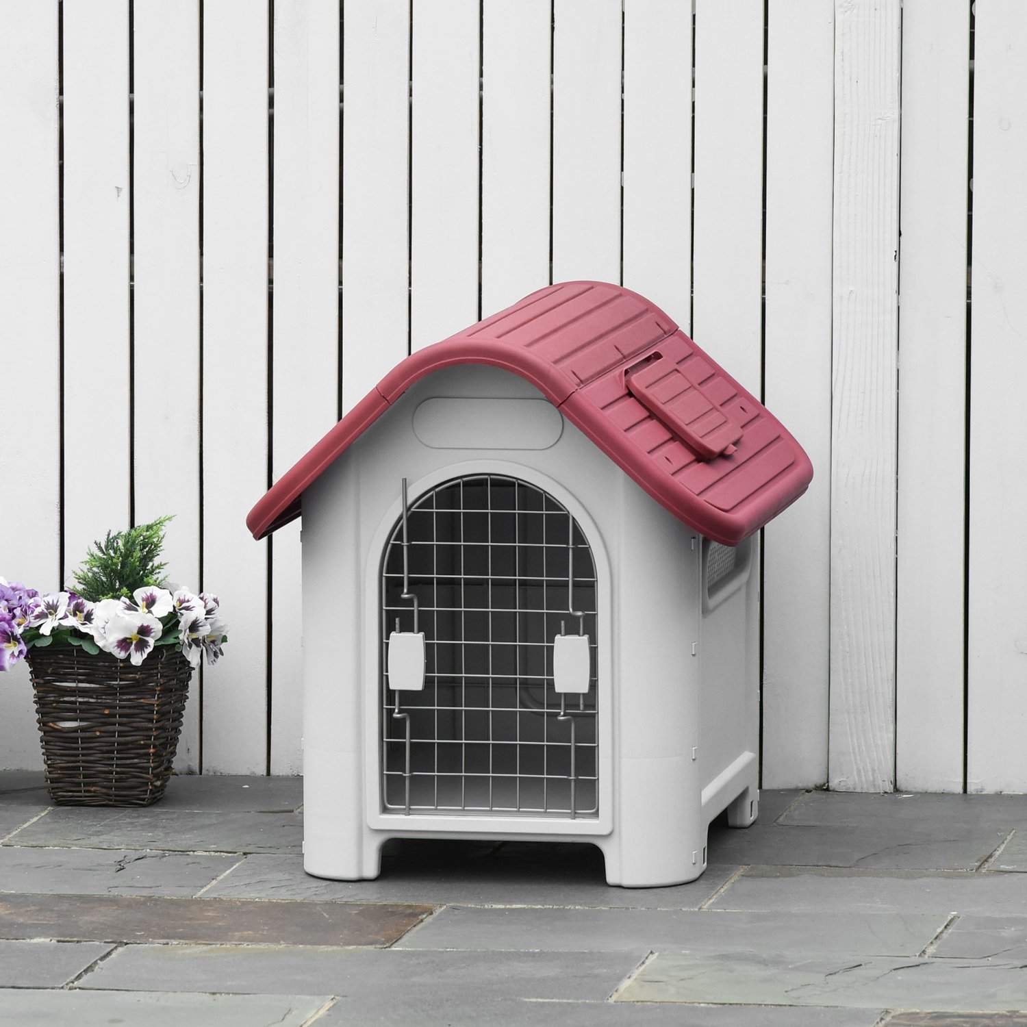 Dog Kennel Outdoor Dog House With Roof Hatch Gate Shelter For Small ...