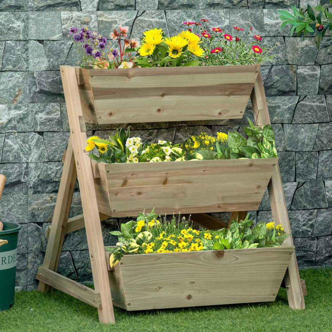Raised Bed Flower Stairs Wooden Flower Ladder With 3 Shelves Plant ...