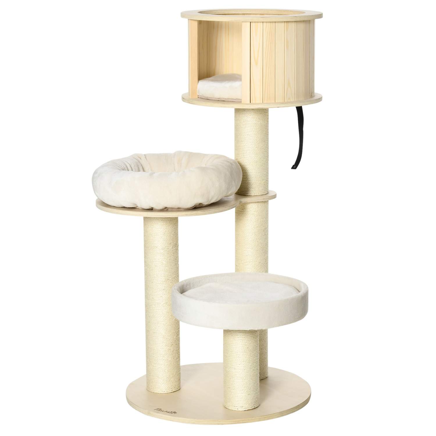 Cat Scratching Post With Cat Cave, Three Levels, Wood, Sisal Posts ...