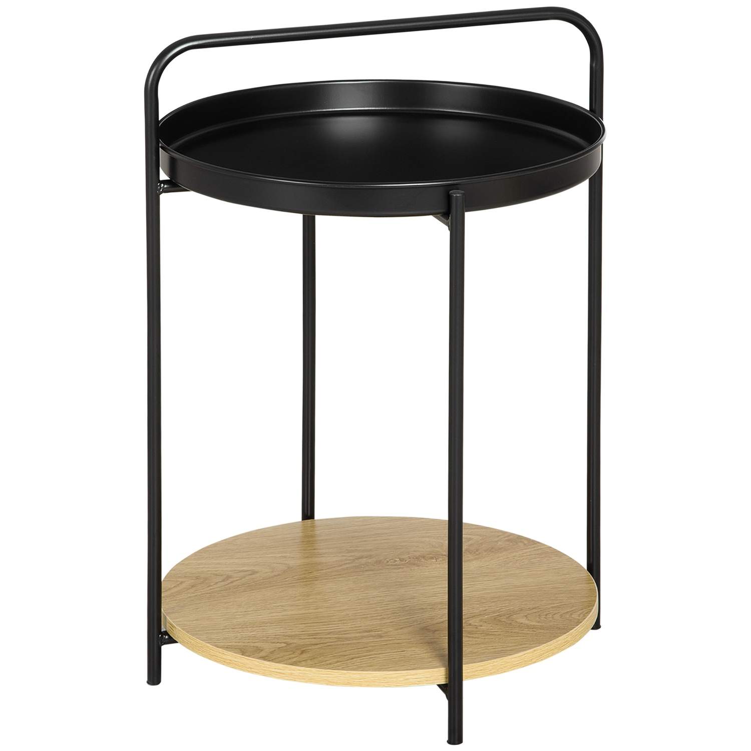 Industrial side table with handles and trays