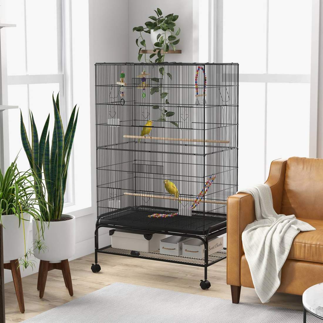 Bird Cage Bird Aviary With Perches Bird Builder With Shelf, Wheels, Removable Base Tray, Aviary ...