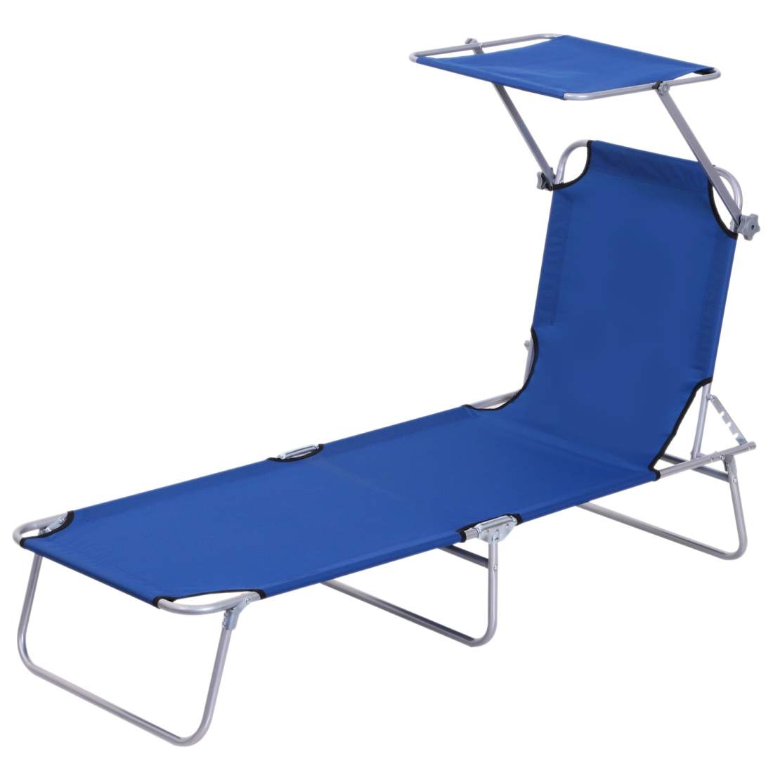 Folding Sun Lounger with Roof and Adjustable Backrest