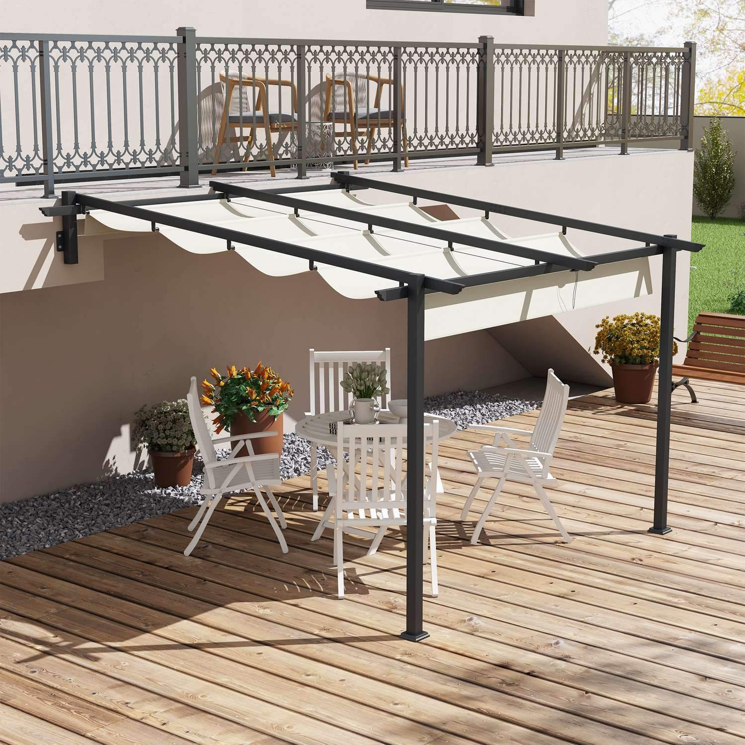 Gazebo Approx. 3 X 3 M Pergola Windproof Patio Canopy, Patio Roof Wall ...