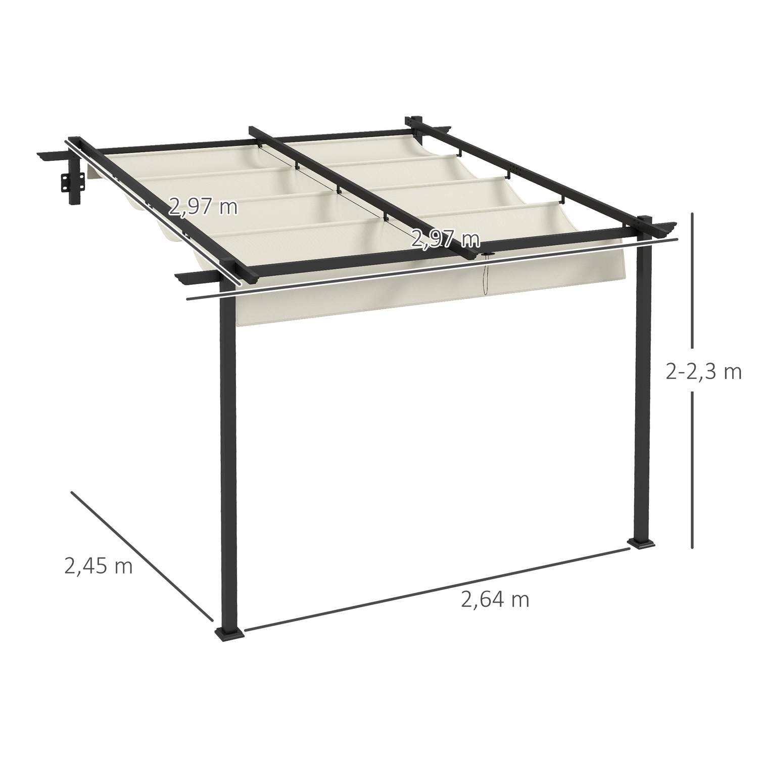 Wall-mounted Windproof Pergola 3x3m Cream colored