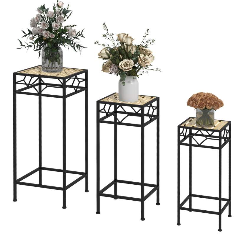 3 Pcs. Plant Stand Stackable Flower Stool Flower Pot Holder With Rattan ...