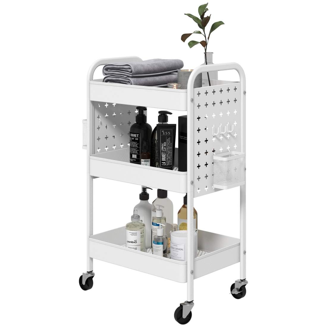 Rolling Trolley Serving Trolley With 3 Tiers & 2 Hanging Baskets ...