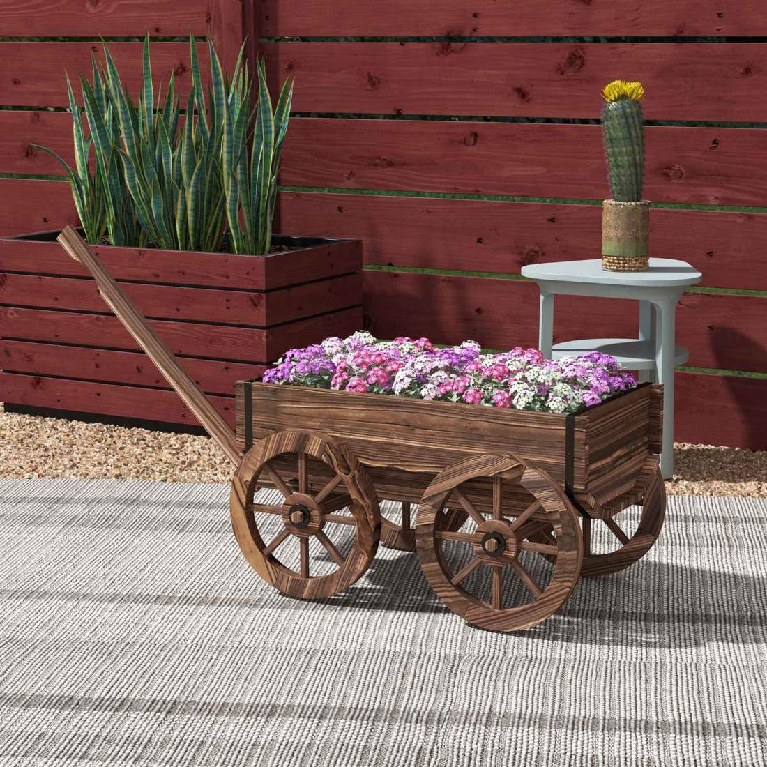 Flower Box In Wooden Trolley Design, Plant Trolley With Handle, Holds ...