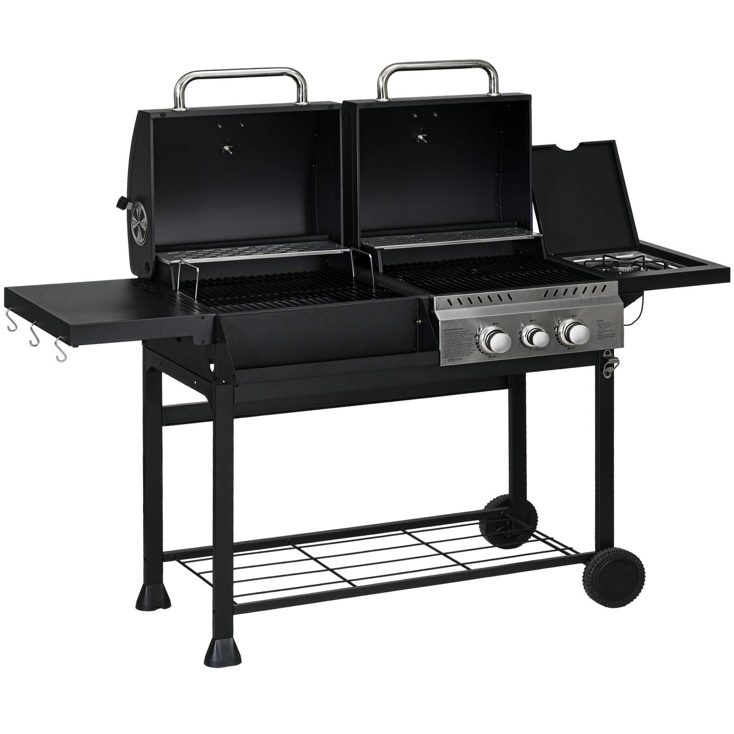 Gas Grill Cart With 2+1 Burner, Thermometer, 3Kw, Bbq Charcoal Grill ...