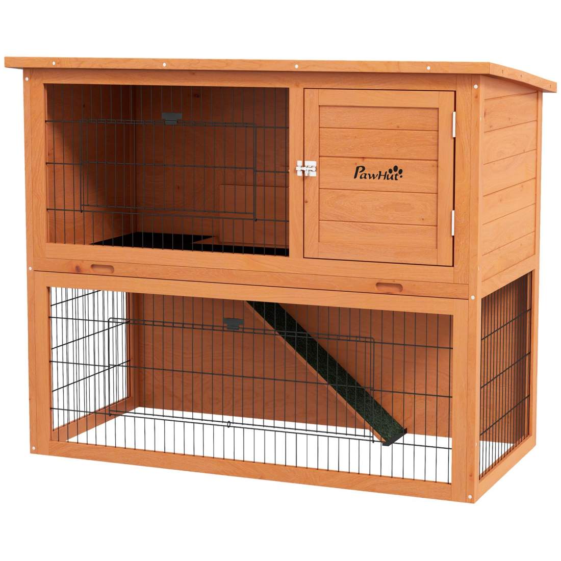 Wooden Rabbit Hutch 2-Tier Small Animal Cage With Pallets, With Outdoor ...