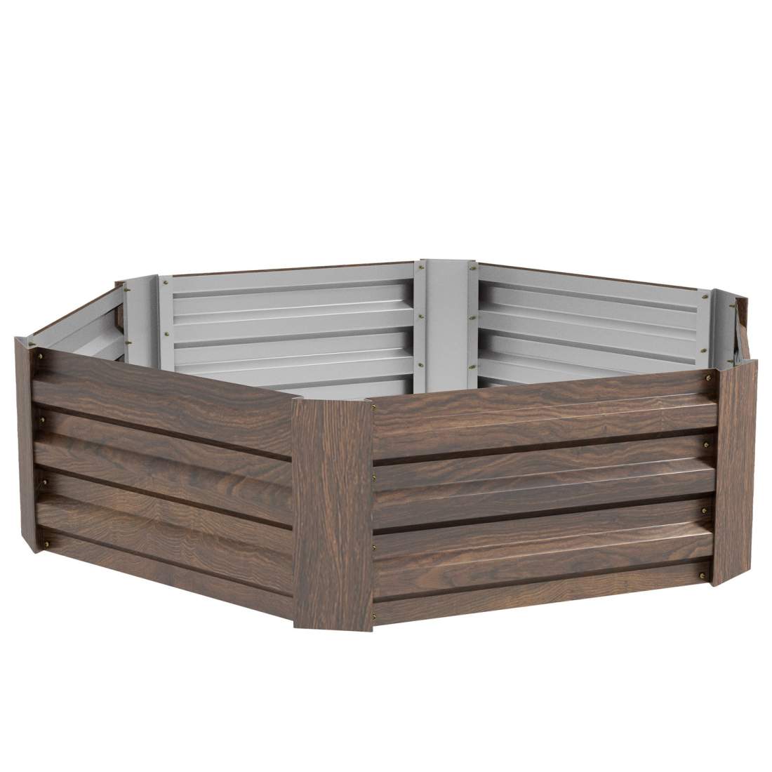 Steel Raised Bed Hexagonal Open Bottom Flower Box Wood Effect Planter ...