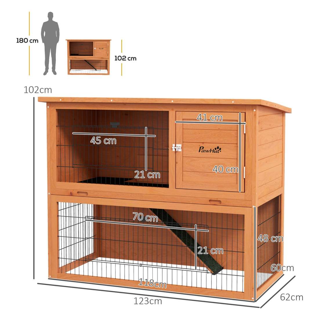 Wooden Rabbit Hutch 2-Tier Small Animal Cage With Pallets, With Outdoor ...