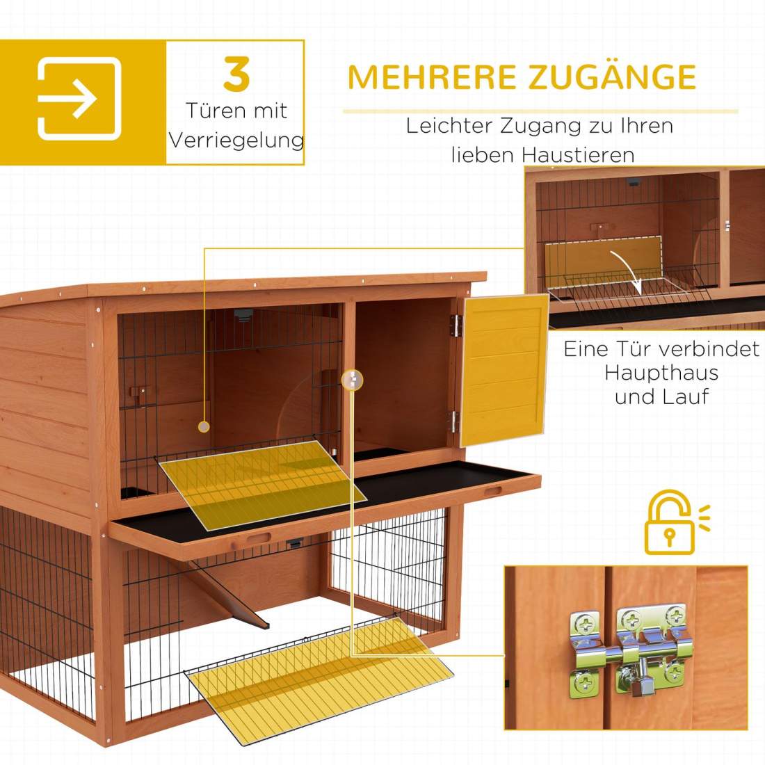 Wooden Rabbit Hutch 2-Tier Small Animal Cage With Pallets, With Outdoor ...