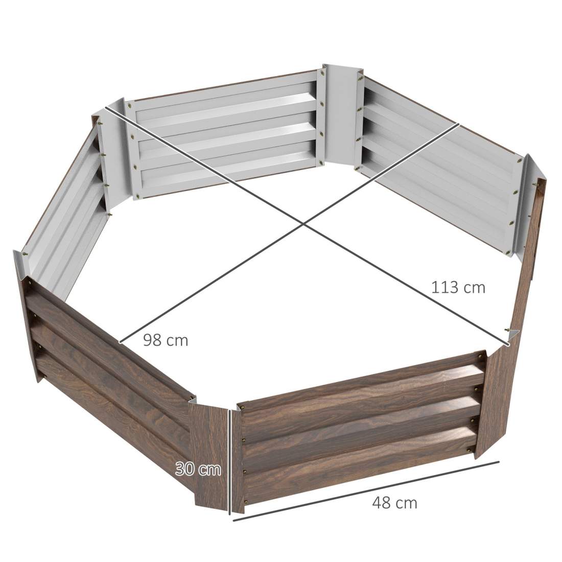 Steel Raised Bed Hexagonal Open Bottom Flower Box Wood Effect Planter ...