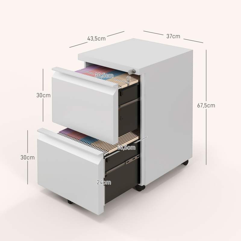 Rolling Container Filing Cabinet 2 Drawers Office Container Lockable ...