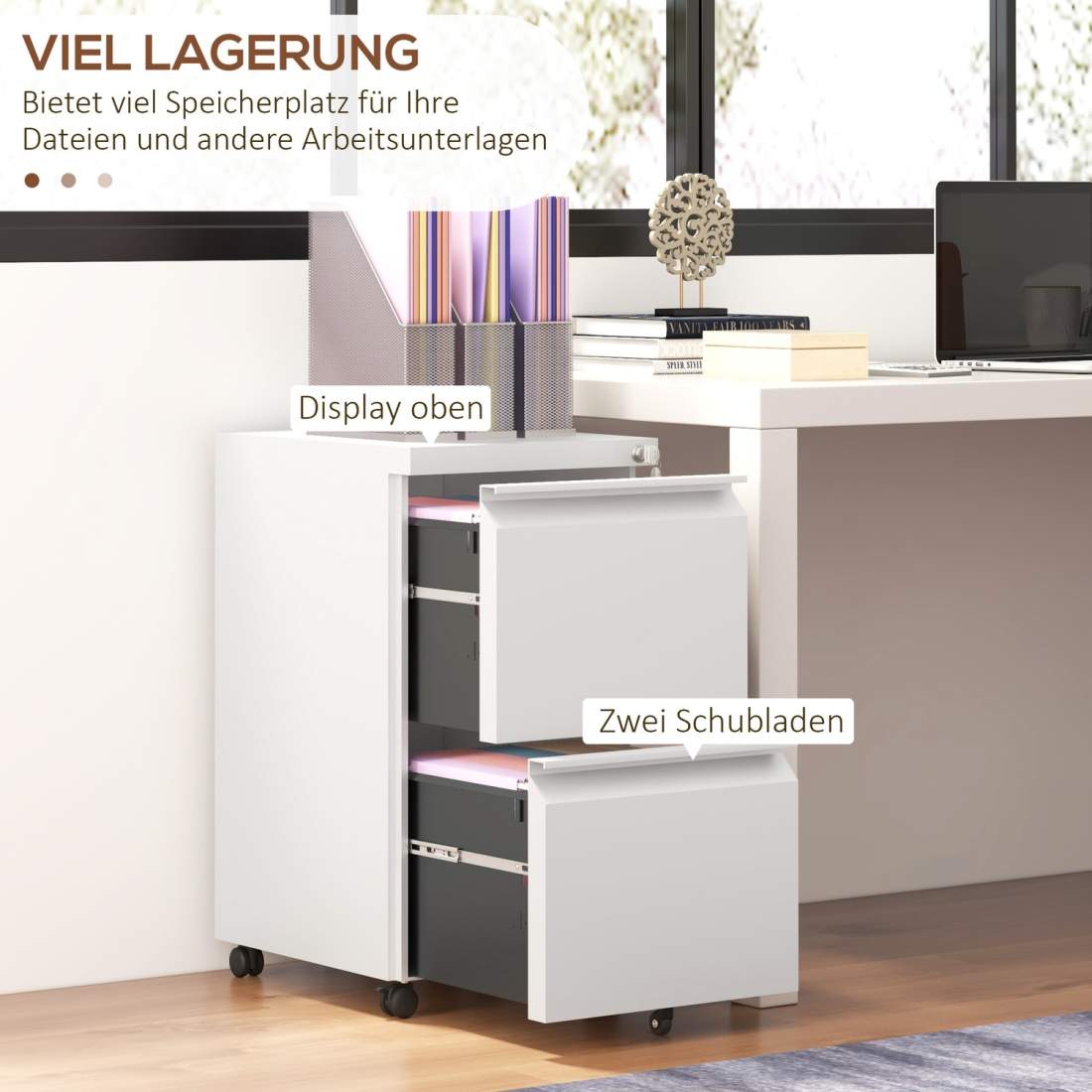 Rolling Container Filing Cabinet 2 Drawers Office Container Lockable ...