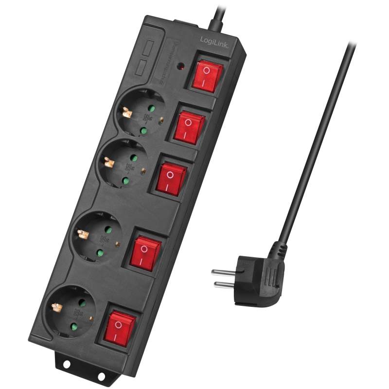 Power outlet with separate switches 4-way Black