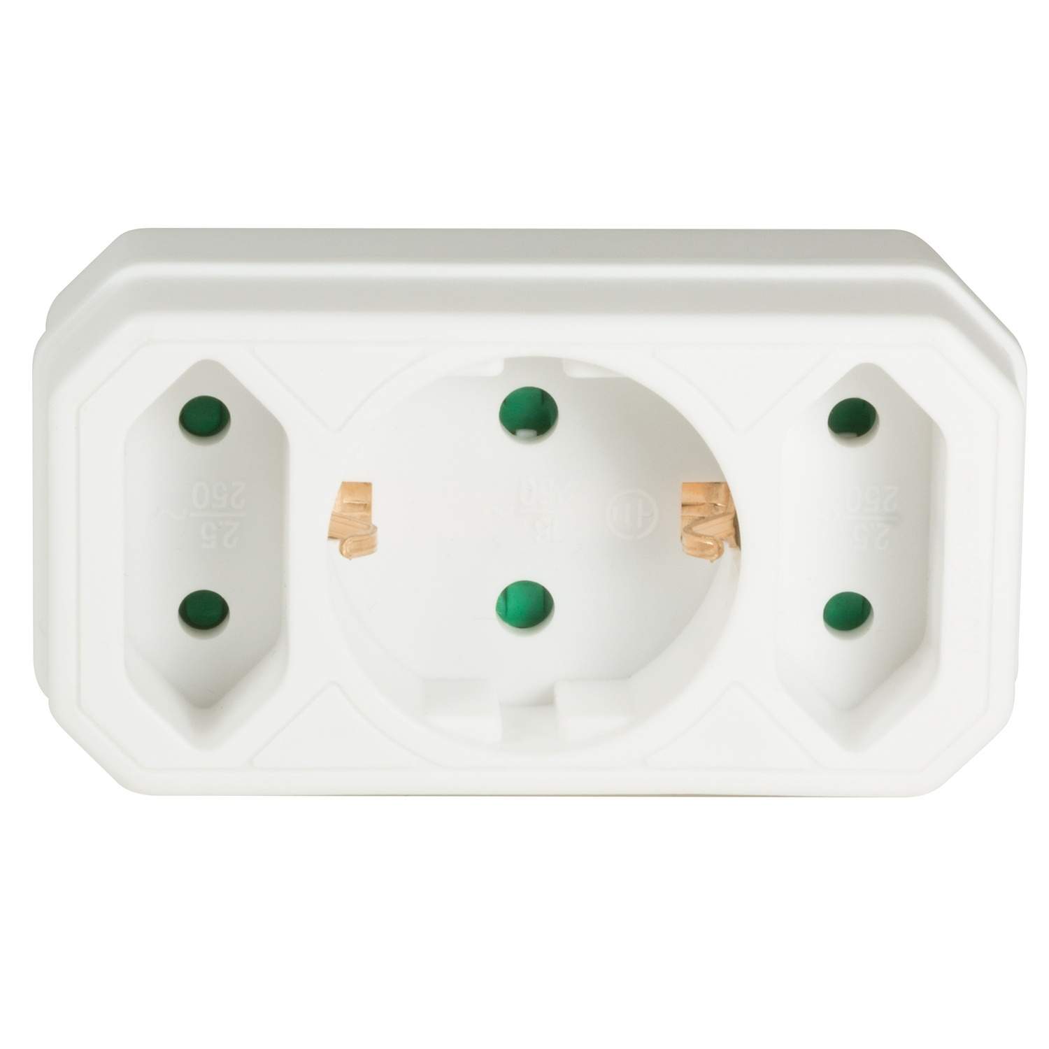 Power socket with 2 Euro + 1 grounded socket White