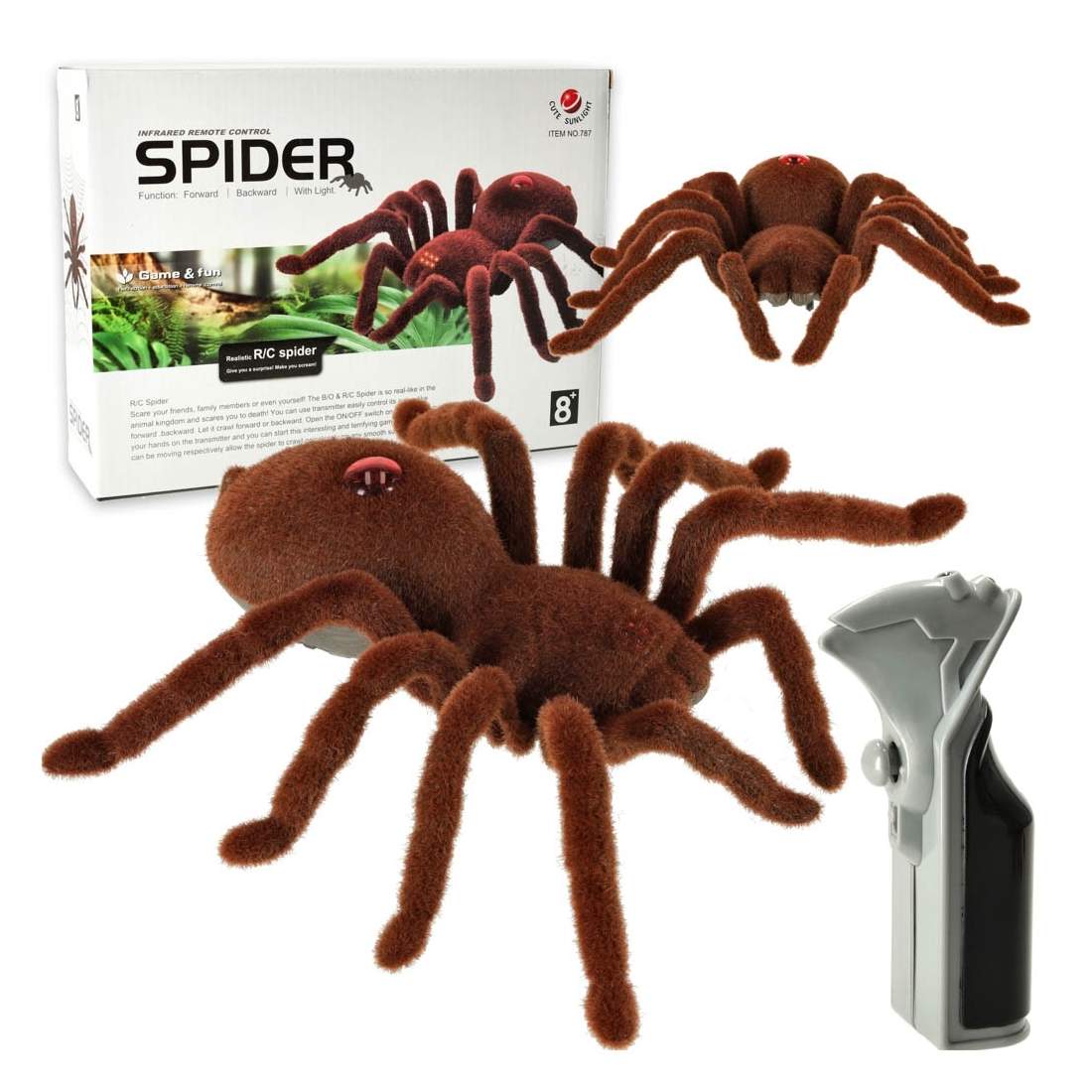 Movable spider toy with fur, 21x16cm, battery operated