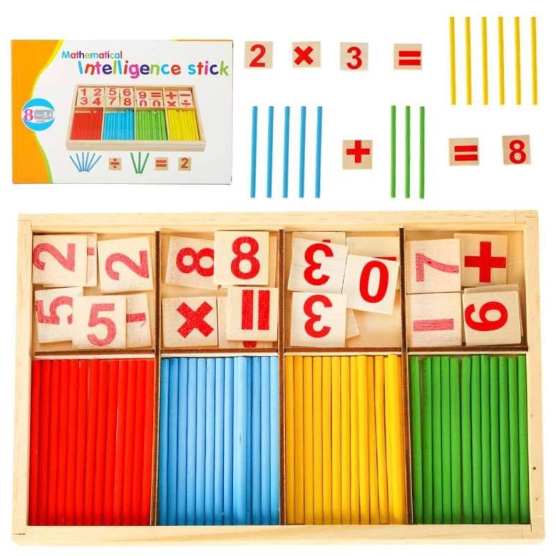 Colorful Wooden Set with Numbers and Arithmetic, 7 cm Sticks